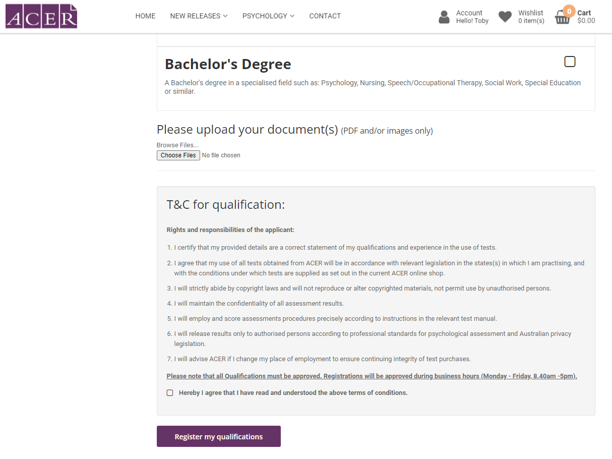 Adding qualifications to your ACER Shop account – ACER Shop Support
